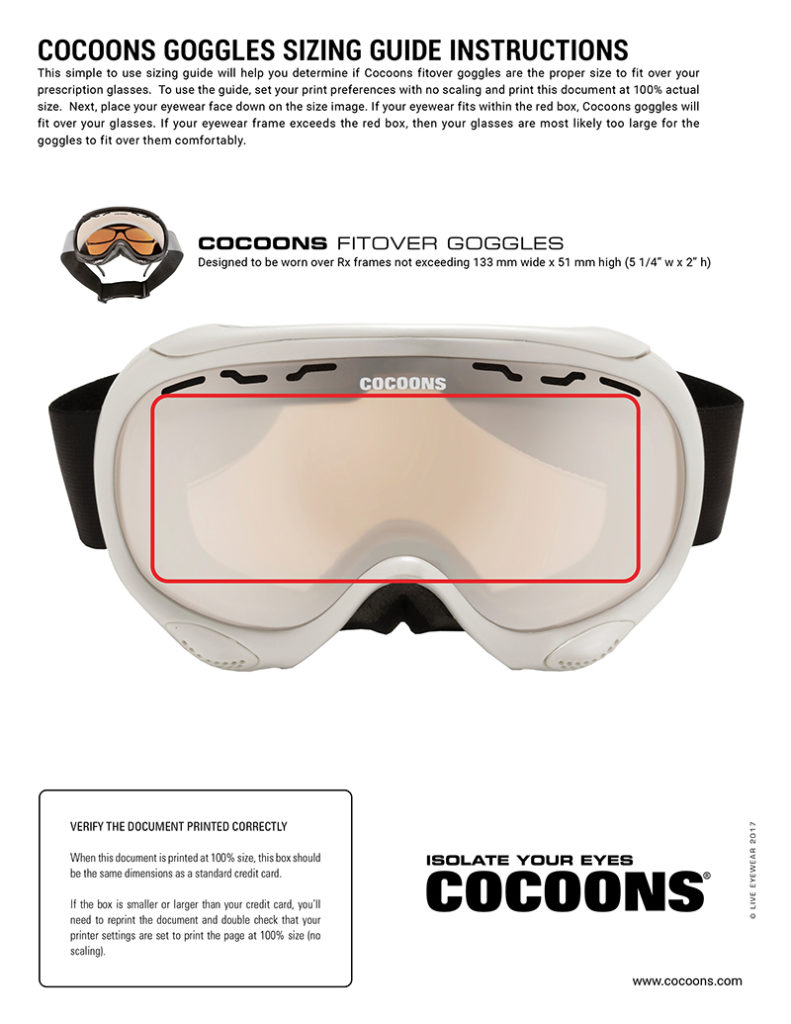 Fitovers Size Finder for Cocoons Sunglasses