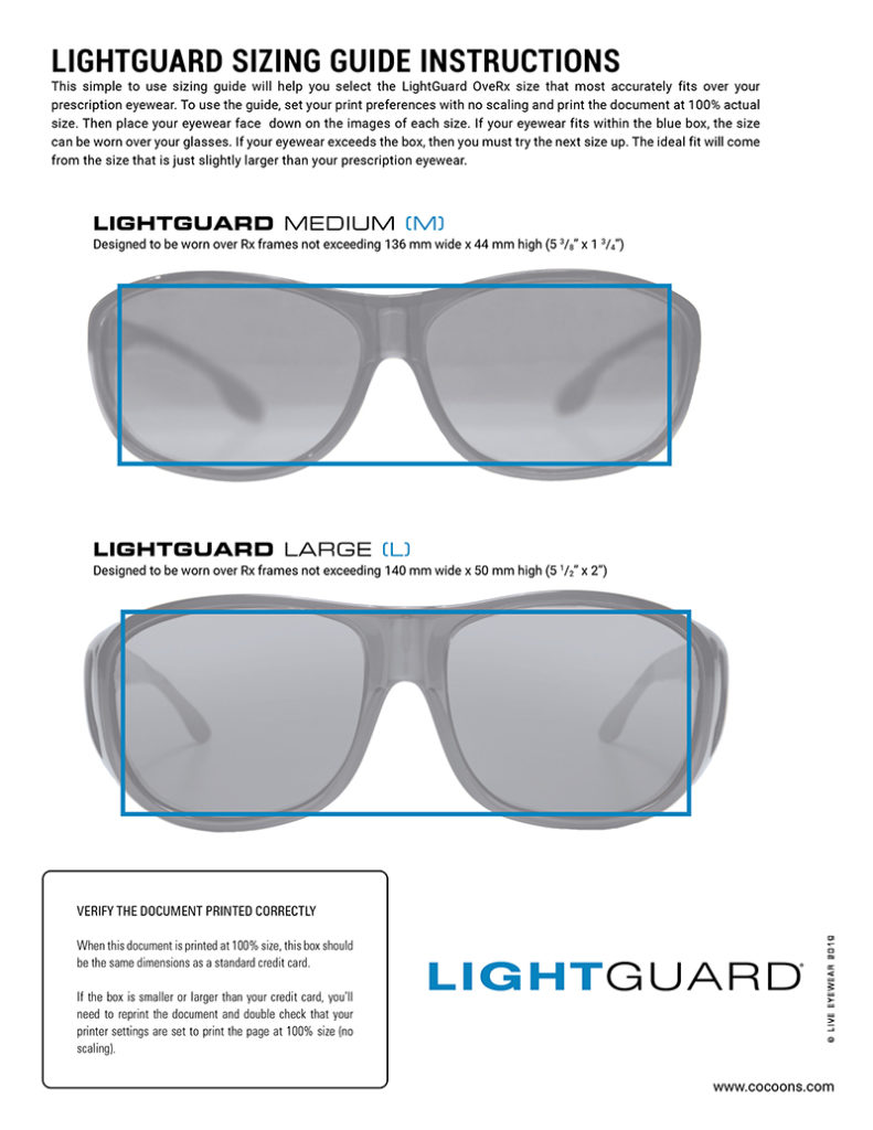 Fitovers Size Finder for Cocoons Sunglasses
